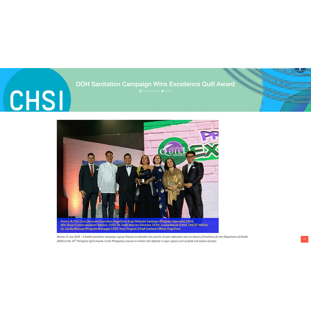 DOH Sanitation Campaign Wins Excellence Quill Award | PAGEONE Group