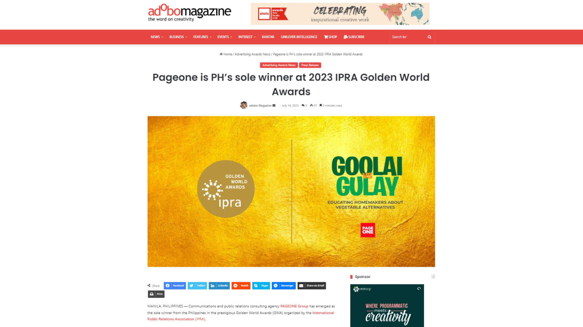PAGEONE Is PH’s Sole Winner At 2023 IPRA Golden World Awards | PAGEONE ...