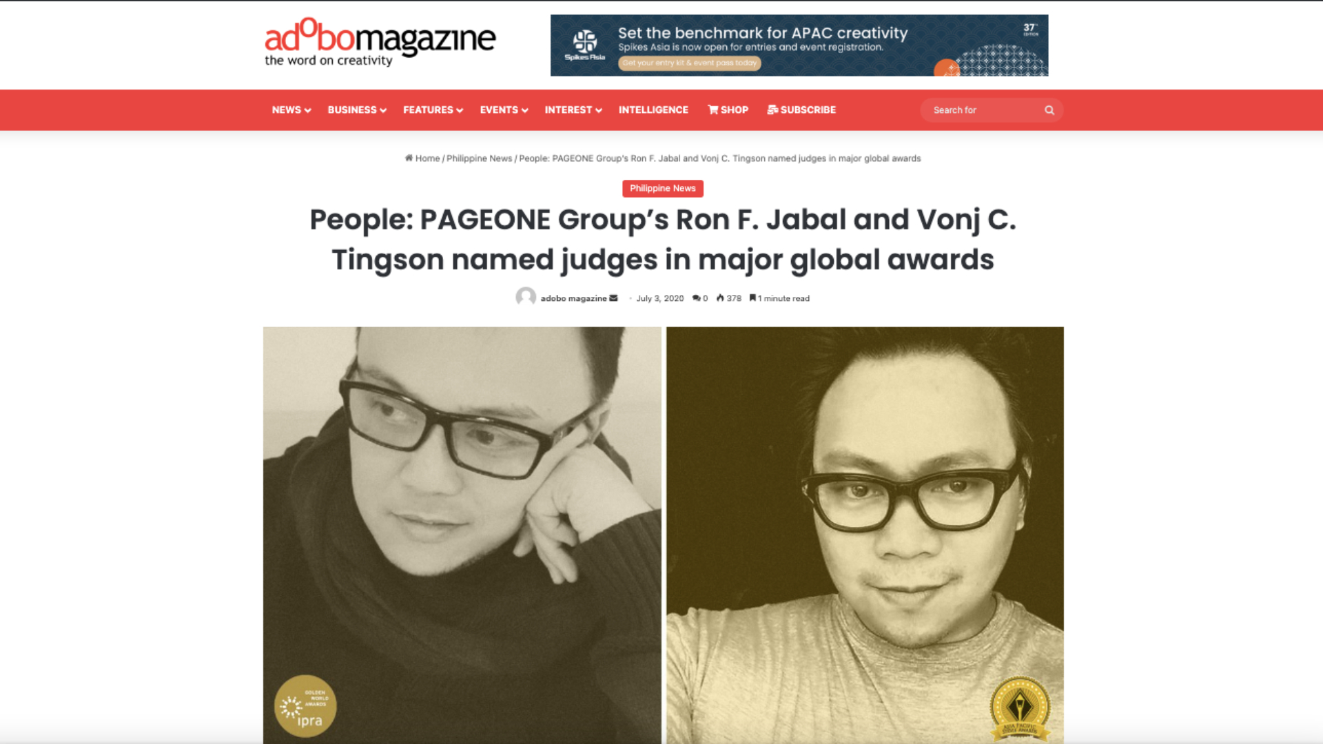 People: PAGEONE Group’s Ron F. Jabal And Vonj C. Tingson Named Judges In Major Global Awards ...